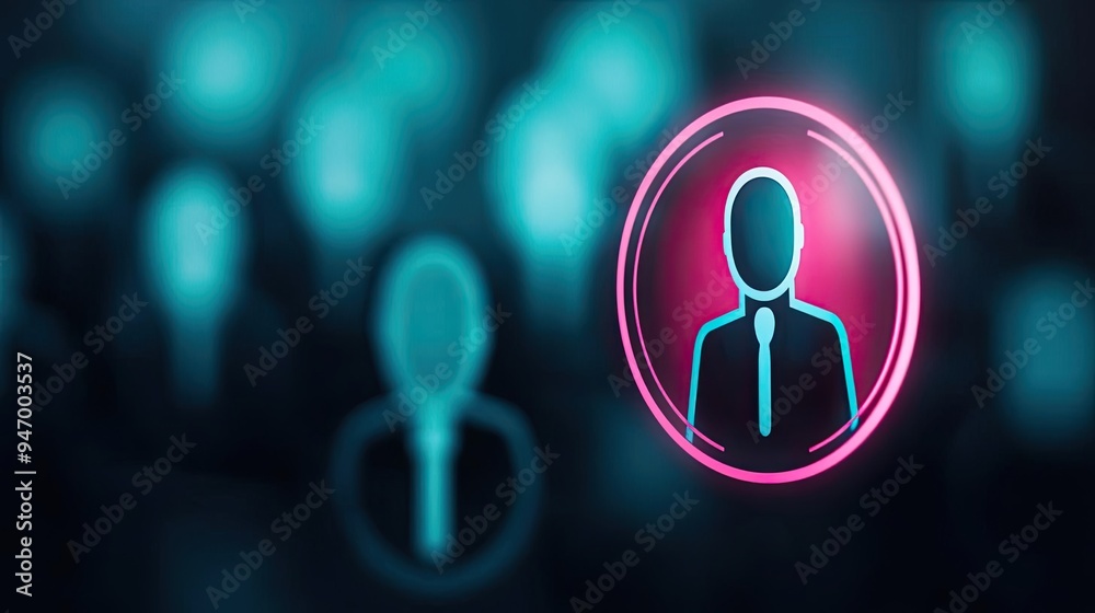 Group of human icons with one highlighted in a different color ...