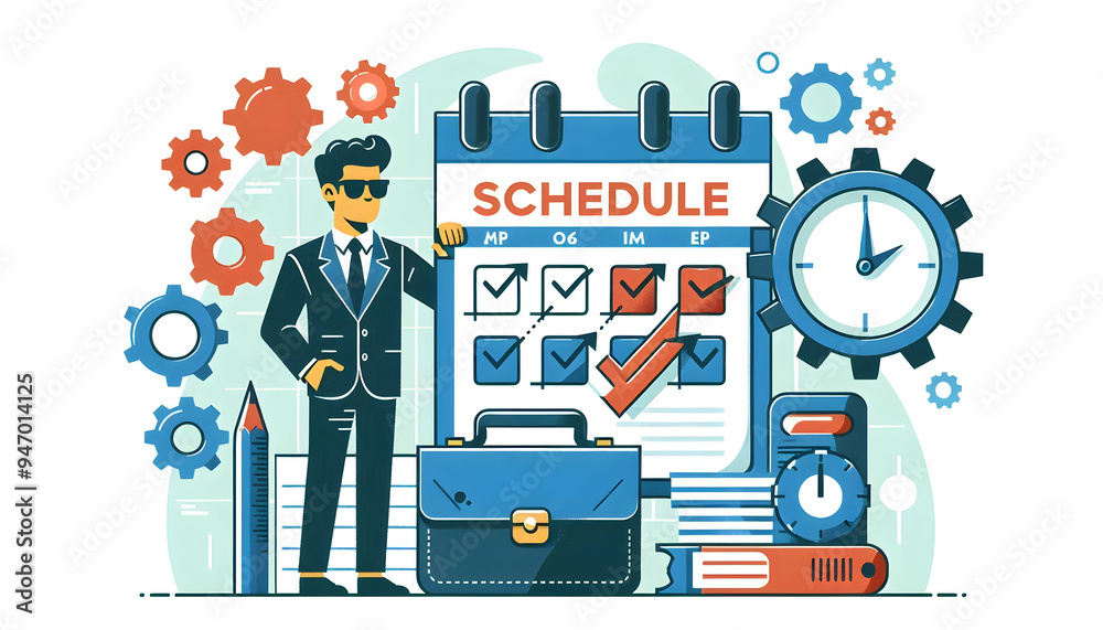 Flat Vector Calendar and Gear with Timeline Concept - Operational ...