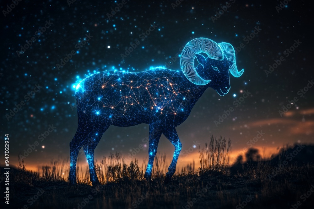Digital art of the aries zodiac sign a radiant ram constellation ...