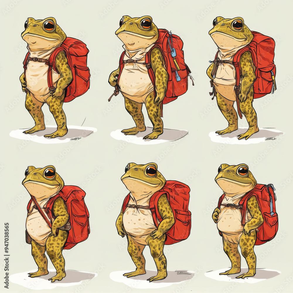 A six-panel character sheet featuring Toby, a cartoon toad going back ...