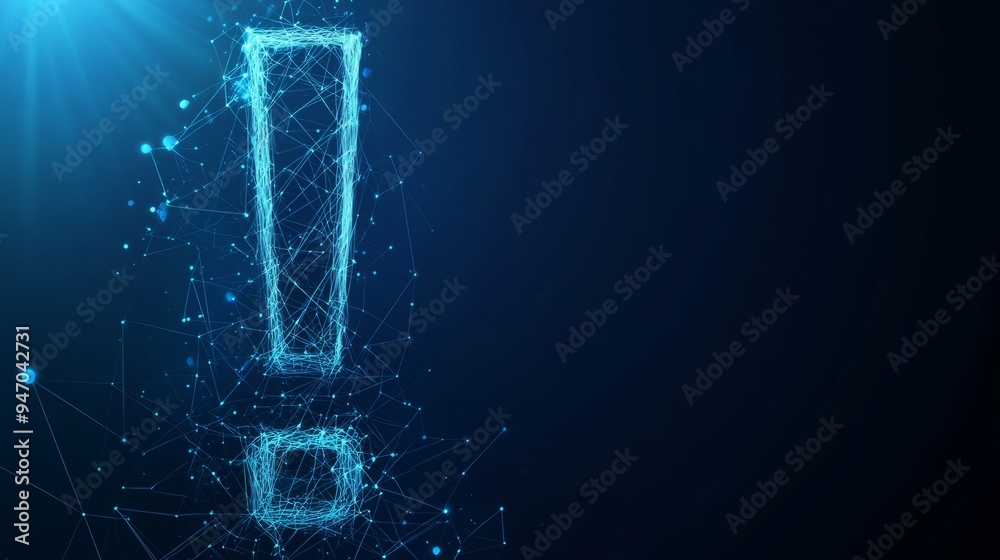 Abstract digital Exclamation mark. Attention icon. Futuristic low poly ...