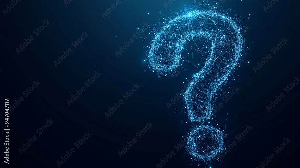 Abstract digital Question mark. Futuristic low poly wireframe Ask ...