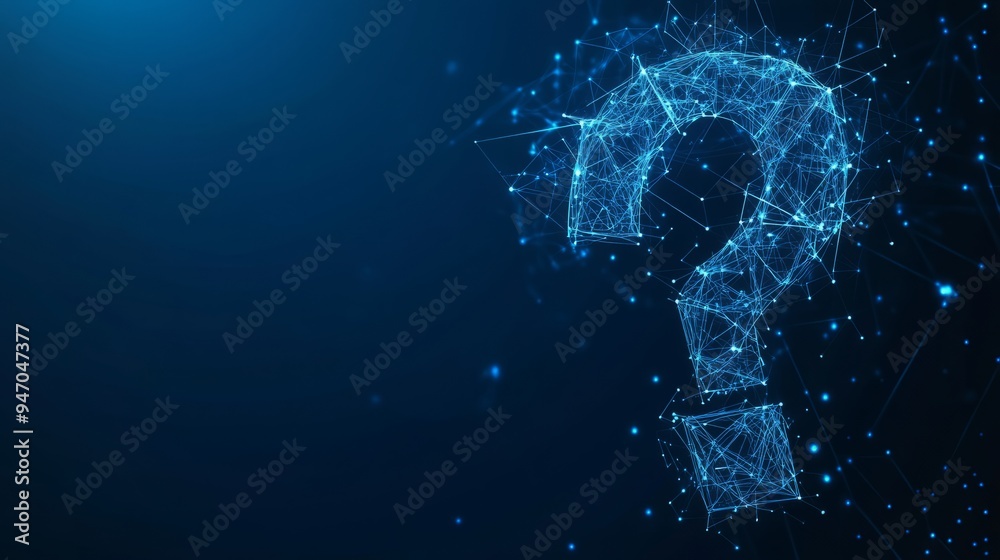 Abstract digital Question mark. Futuristic low poly wireframe Ask symbol. Support, Help, and ...