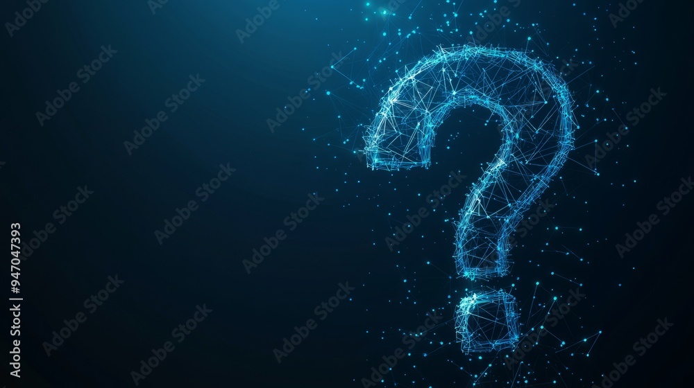 Abstract digital Question mark. Futuristic low poly wireframe Ask ...