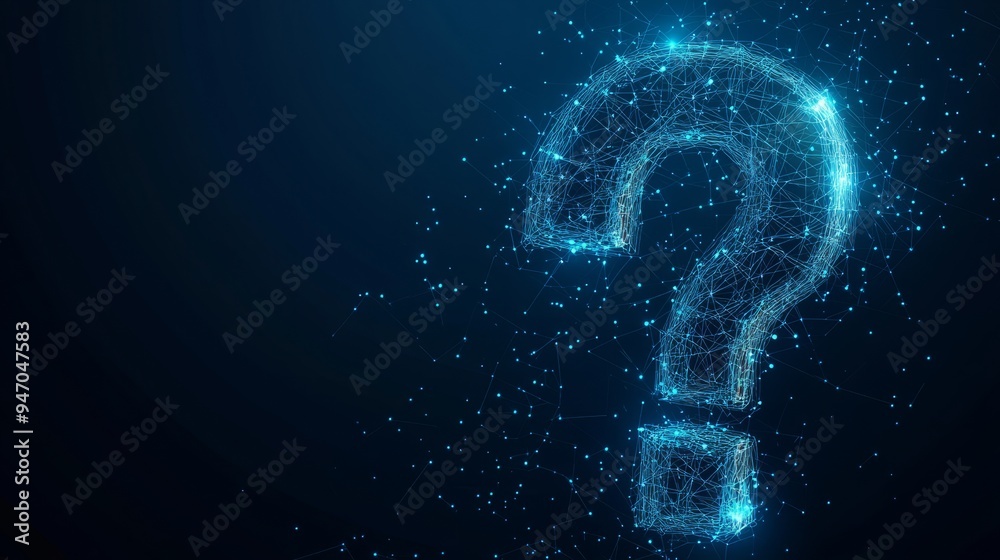 Abstract digital Question mark. Futuristic low poly wireframe Ask ...