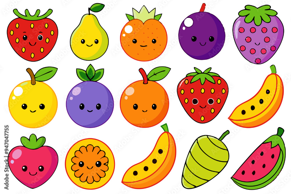 Cute Kawaii Fruit Characters: A delightful collection of 18 charmingly ...