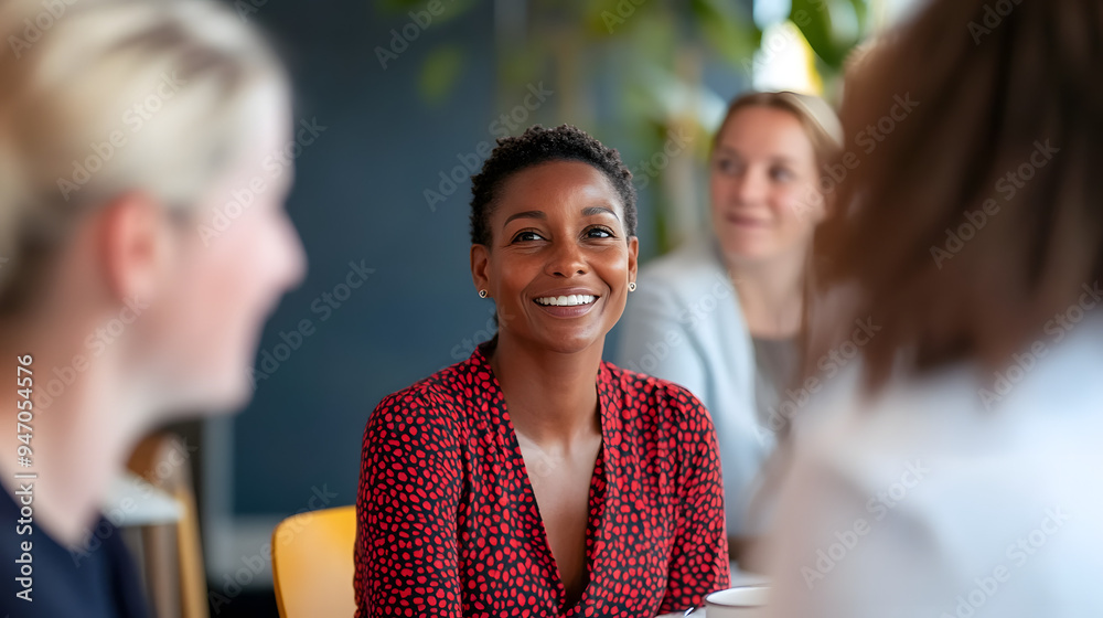 Diverse group of employees in modern office engaged in friendly ...