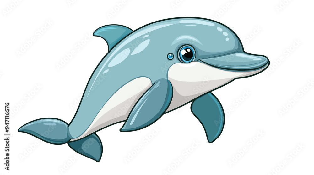 Dolphin with a rounded body, simple fins, and a happy face, white ...