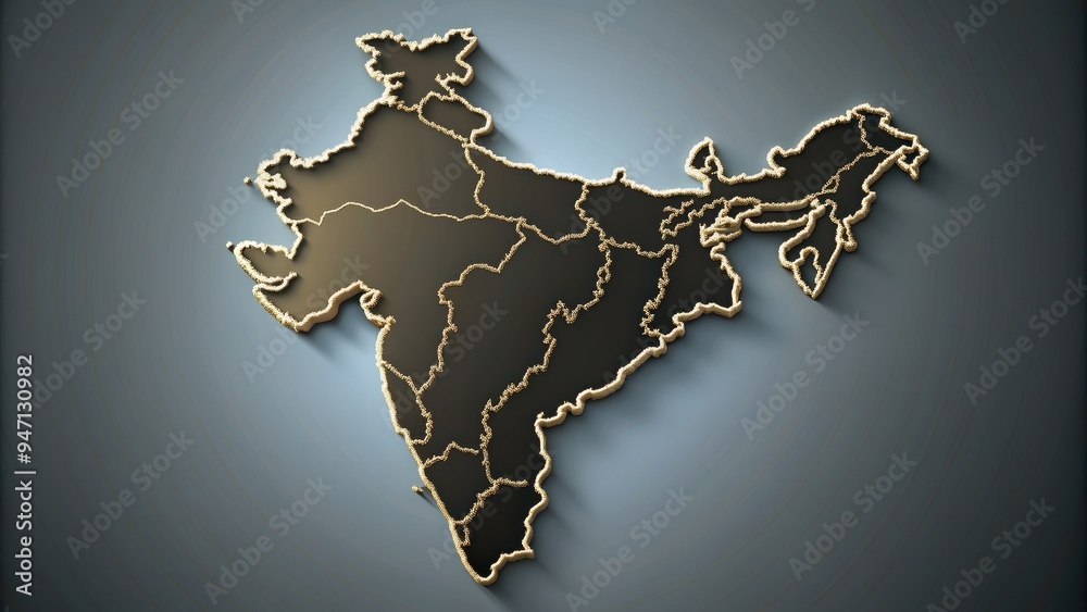 Contour map of India with black borders on a background, India, contour ...