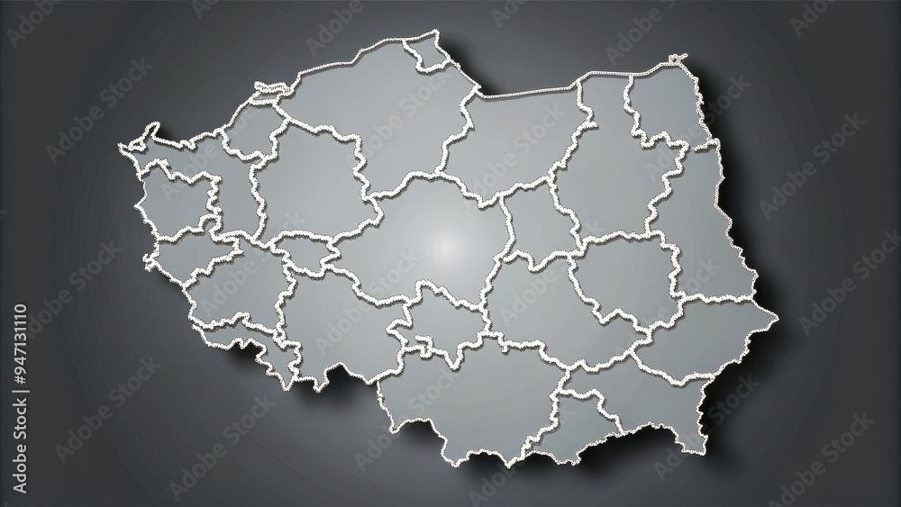 Contour map of Poland with black borders on background, Poland, contour ...