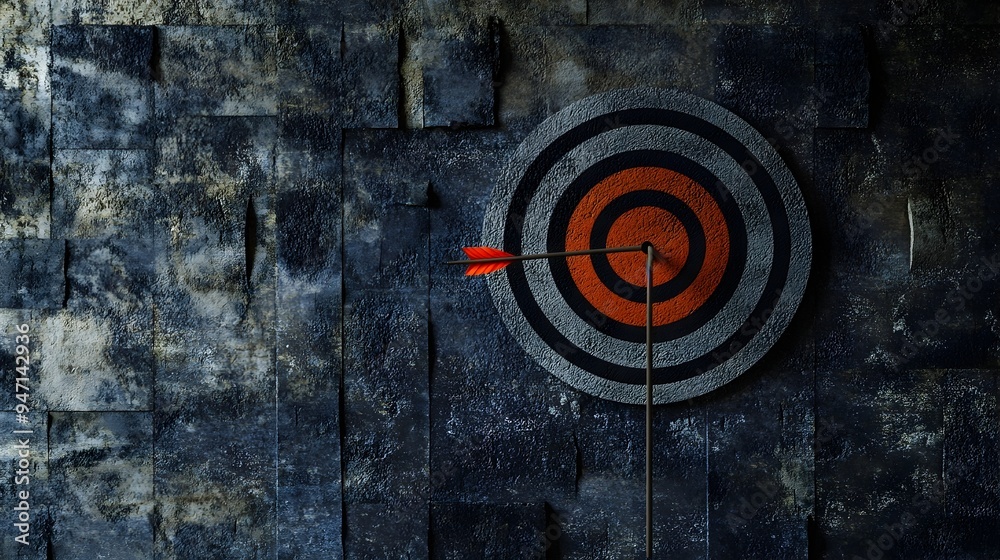 Conceptual image of a bullseye target with an arrow hitting the center ...