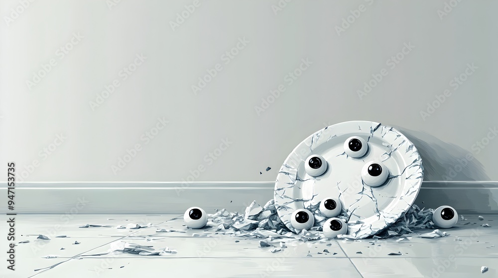 Shattered Anime-Inspired Plate with Googly Eyes Rolling Across ...