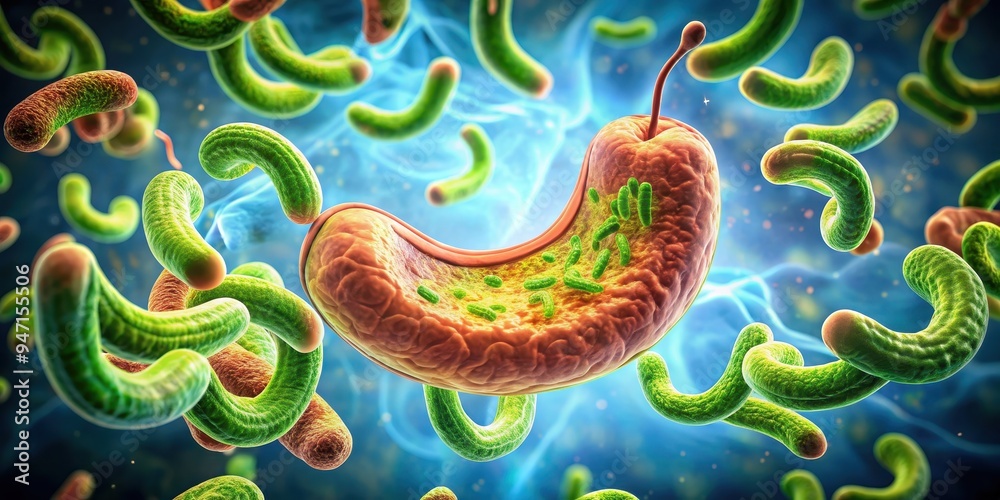 of Helicobacter pylori bacteria causing stomach infections, ulcers, and ...