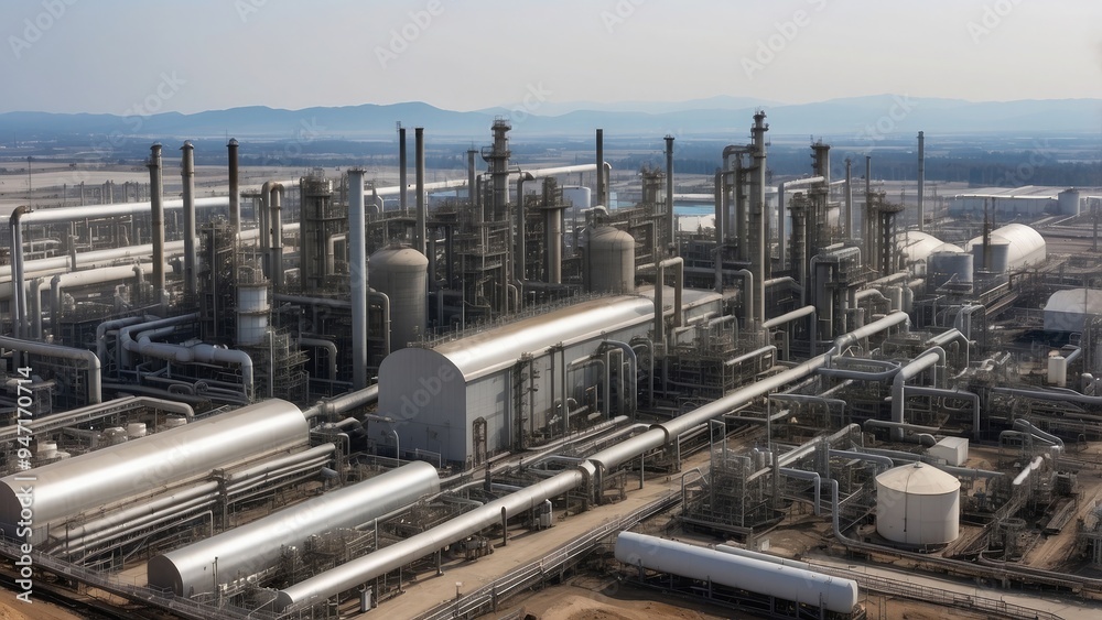 oil refinery plant,A sprawling petrochemical facility with steel ...