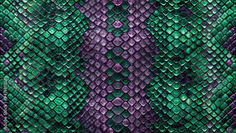 Seamless dark green and purple python leather pattern with a snake skin ...