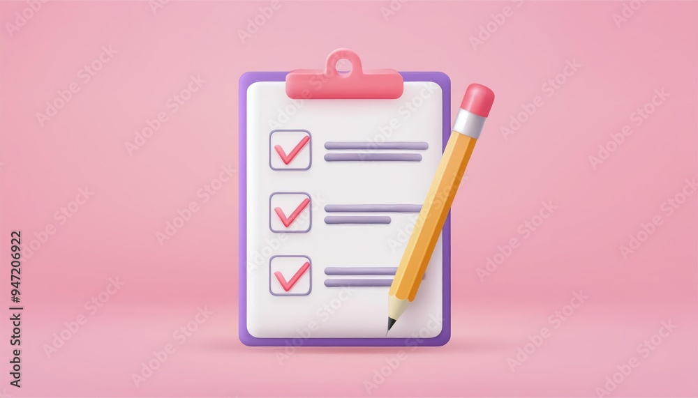 Colorful checklist with a pencil on a pink background, perfect for ...