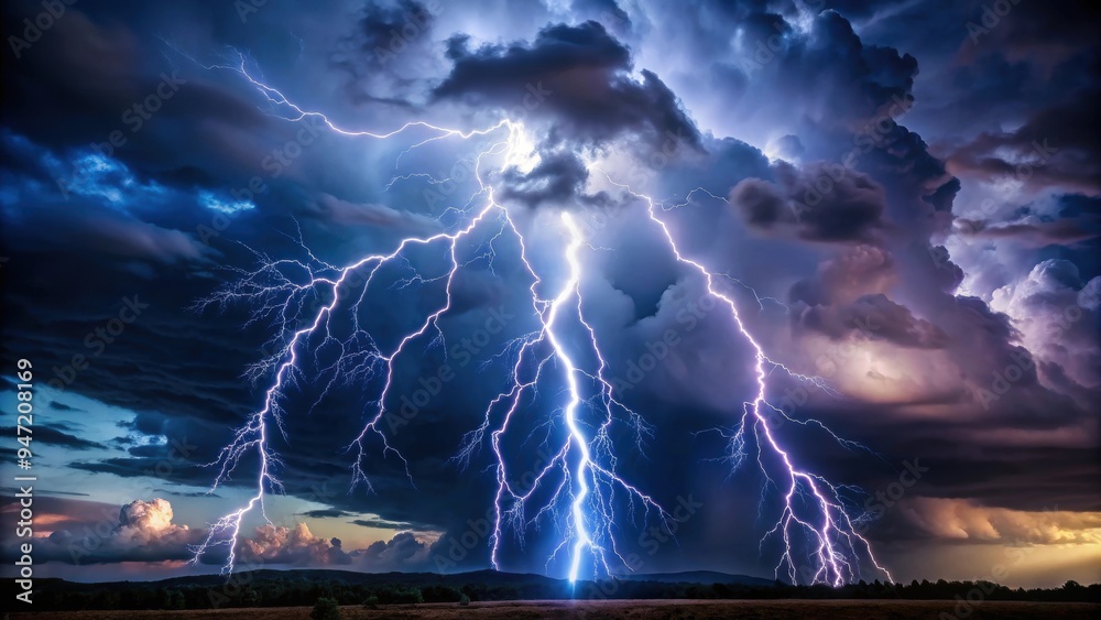Dramatic lightning storm in a dark sky , lightning, storm, sky ...