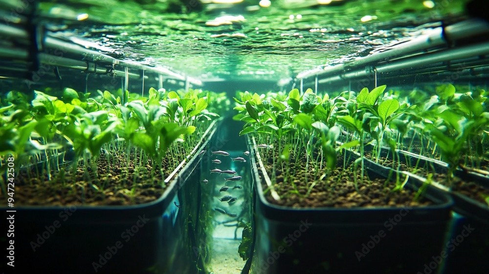 underwater photography, aquaponics system with fish swimming in a tank ...
