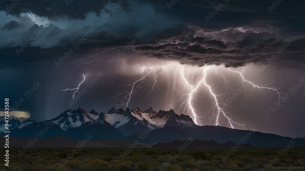 Lightning in the dark skies of Patagonia. Rugged beauty, bolts ...