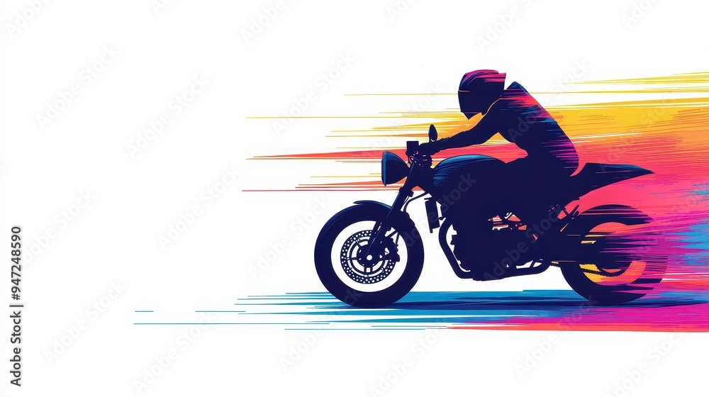 Dynamic motorcycle silhouette with vibrant speed lines, representing ...