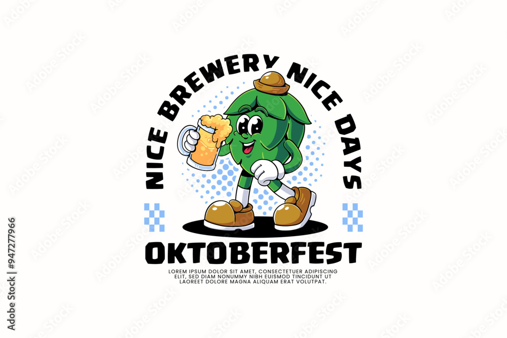 hop or beer cone pine retro cartoon character mascot illustration ...