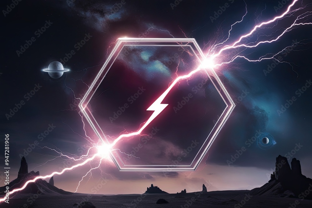 Ethereal Ruby Lightning Whip Framed by Galactic Portal in Starry Night ...