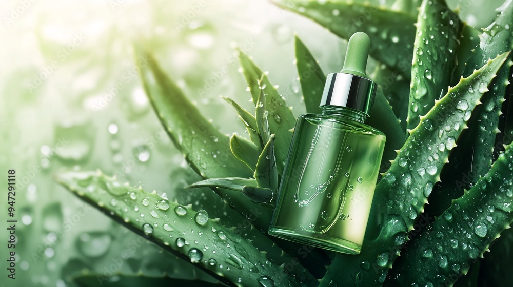serum photo shoot with aloe vera leaves, realistic hyper-detailed ...