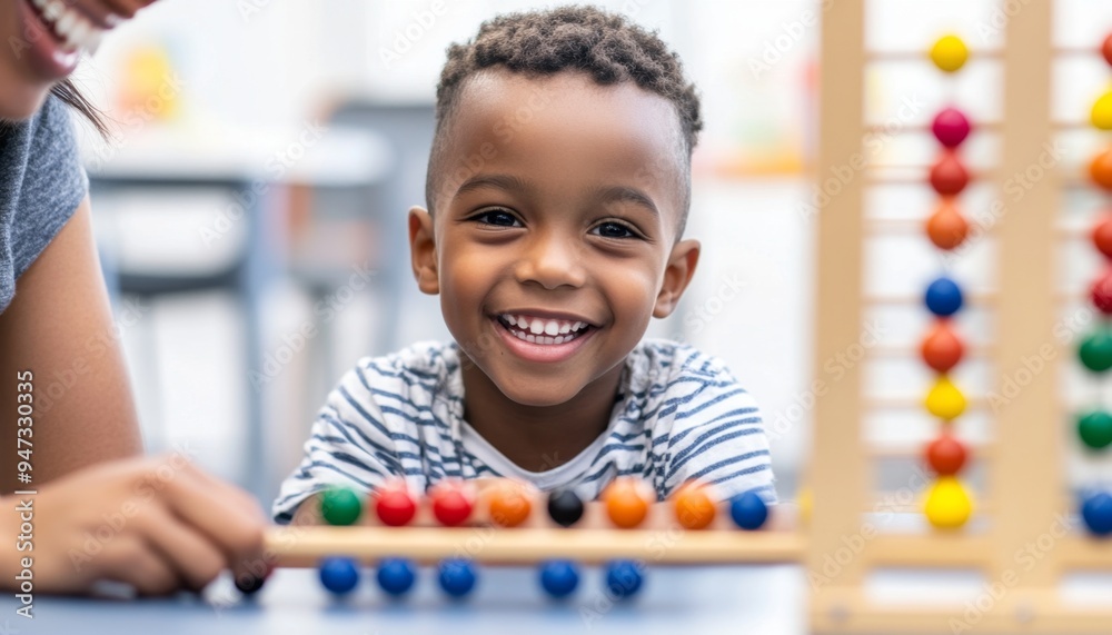 Joyful Learning: Young Boy Solves Math Problems with Abacus as ...