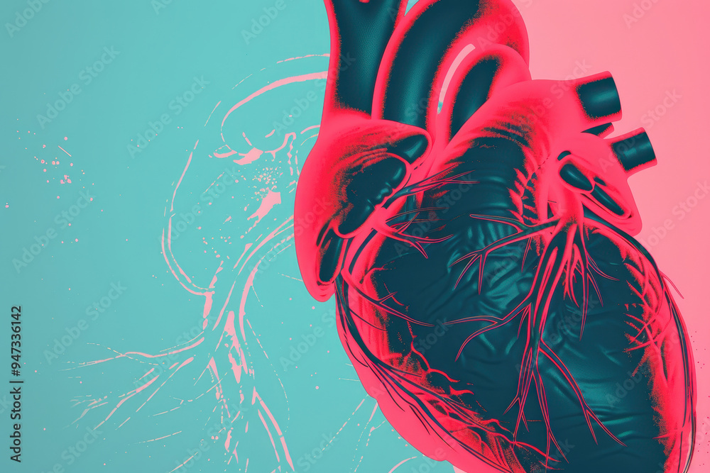Cyberpunk cardiac vision. Whimsical X-ray heart illustration pulsating ...