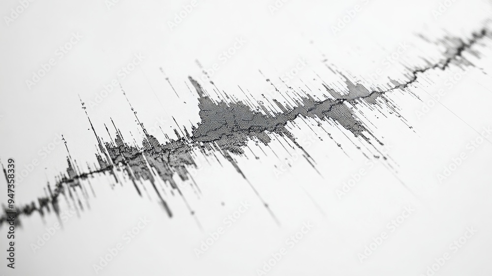 seismographic printout on white paper, white background, copy and text ...