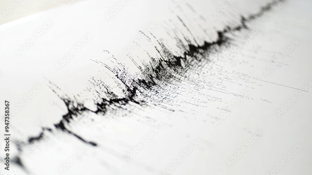 seismographic printout on white paper, white background, copy and text ...