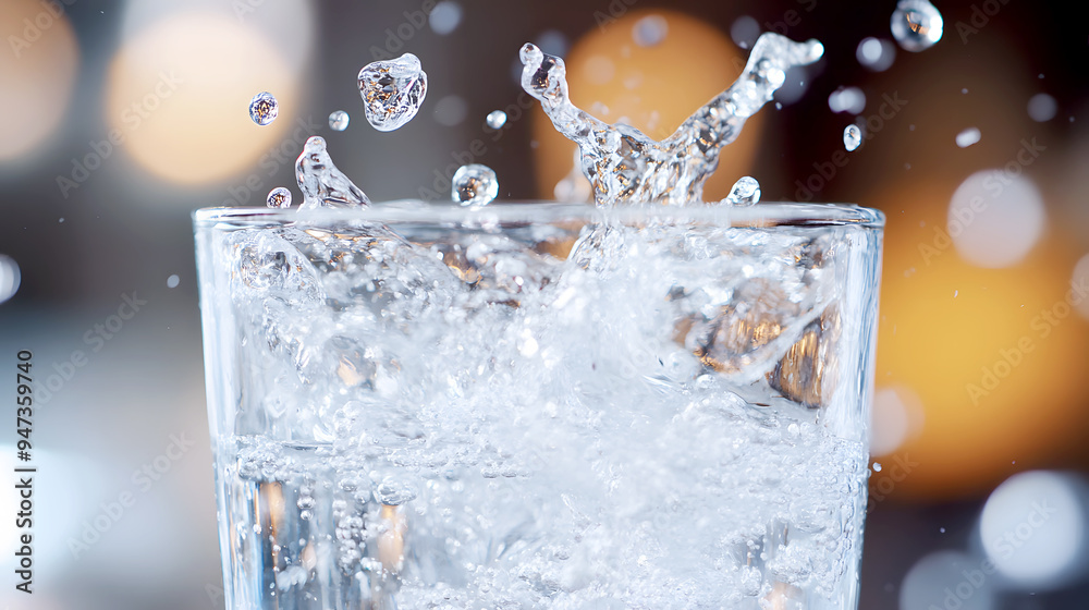 Create a high-speed capture of a sparkling water splash, with tiny ...