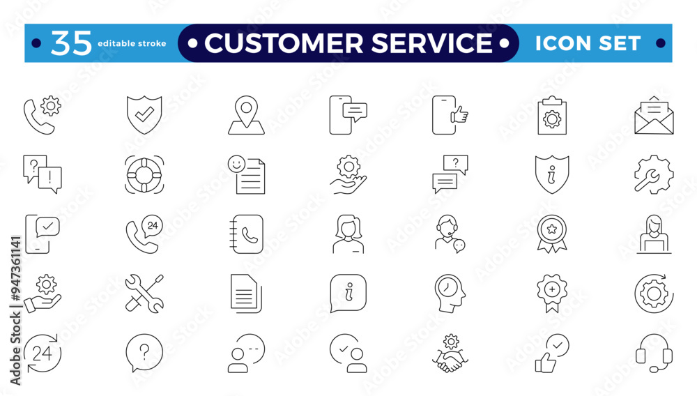 Customer Service and Support Outline Icon Collection. Thin line modern style of customer service ...