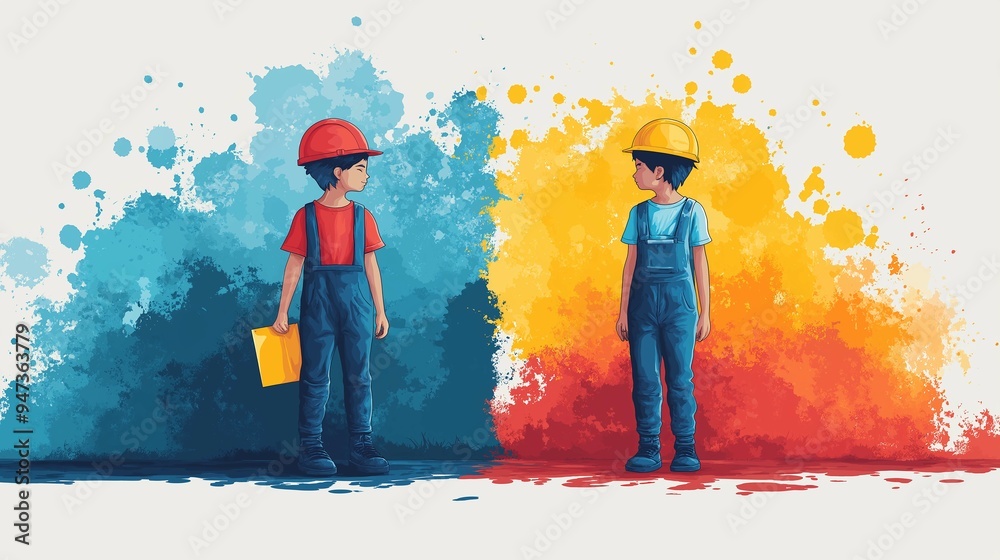 Child labor flat design side view exploitation theme water color Split ...