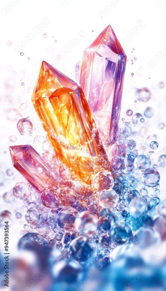 Vibrant crystals emerge from sparkling water, creating a captivating ...