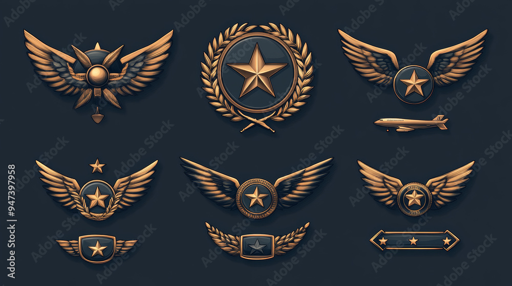 Army Air Forces badges and airborne unit insignia featuring winged ...