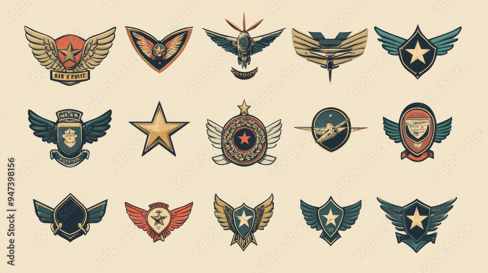 Army Air Forces badges and airborne unit insignia featuring winged ...