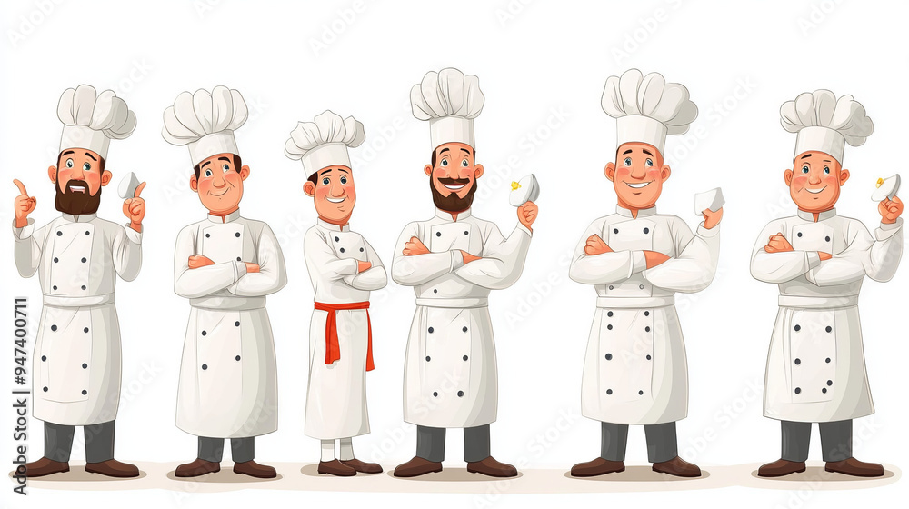 A collection of diverse restaurant chefs in various uniforms, perfect ...