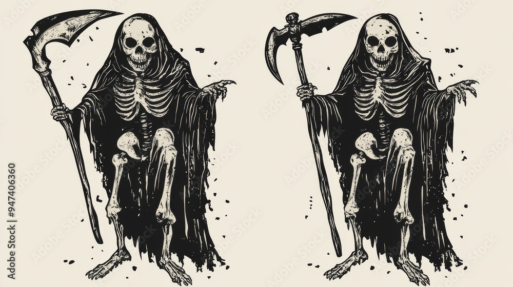 Skeletal death characters, with and without a scythe, suitable for ...