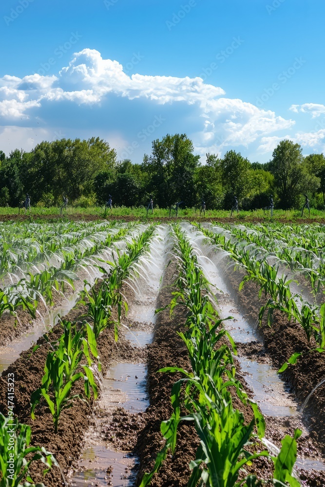 Smart irrigation system with integrated moisture sensors in action. The ...
