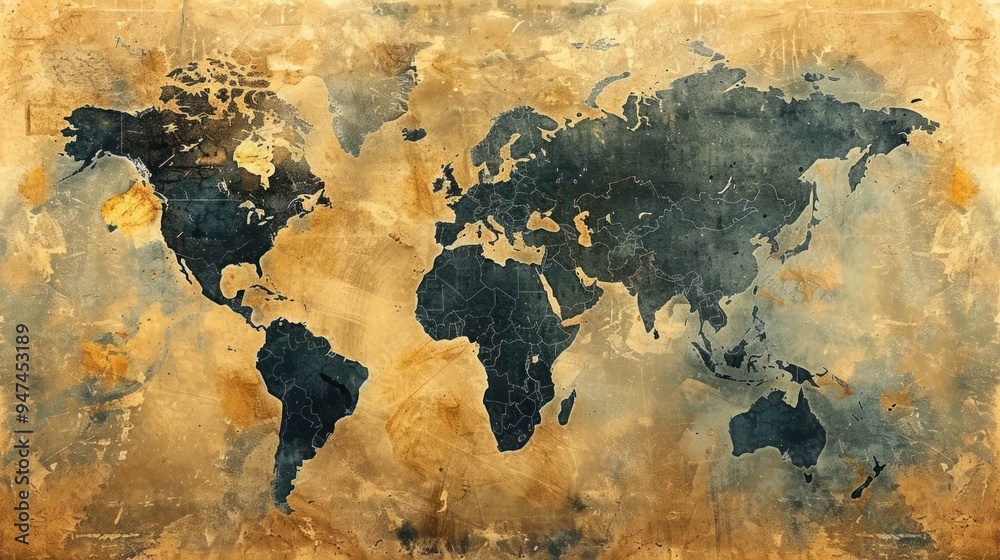 Distressed Global Chart: A Grunge World Map Illustrating the Earth's ...
