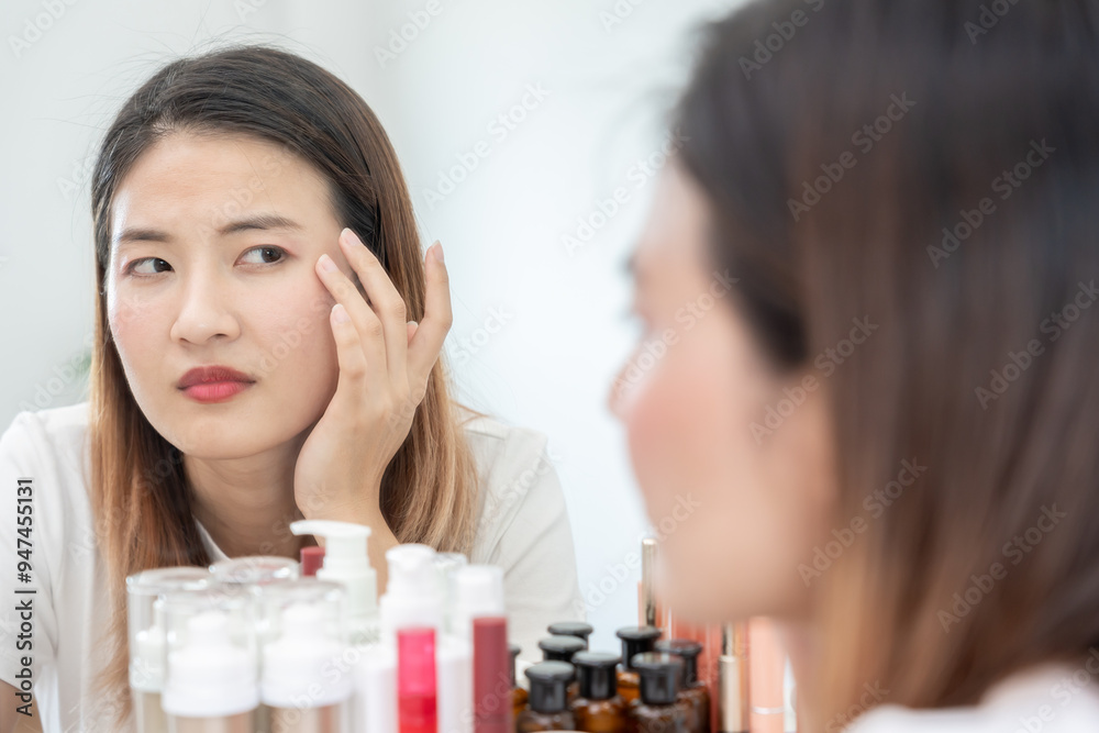 Young woman asian are worried about faces Dermatology and allergic to ...