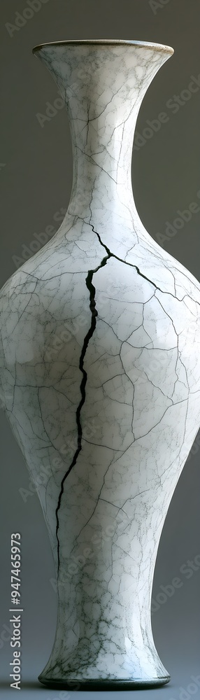 An antique vase with a jagged crack, isolated on a simple background ...
