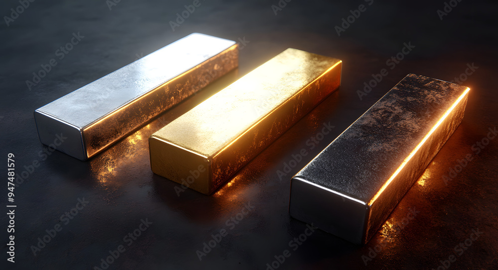 Three Different Types of Metal Bars - A Silver Bar, a Gold Bar, and a ...