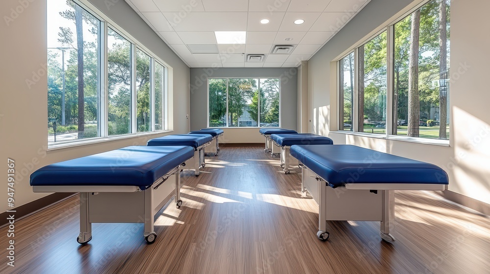Wide-Angle Photo of Modern Physical Therapy Room in Hospital with ...