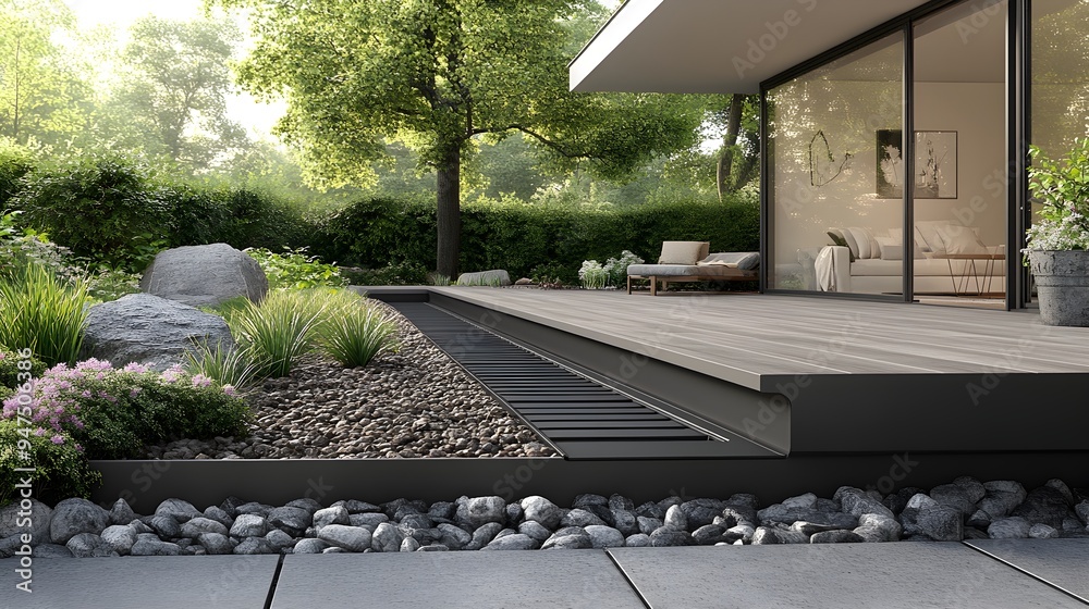3D-rendered cross-section of a garden path installation, showing layers ...