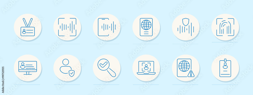 Security identification set icon. ID card, fingerprint, QR code ...