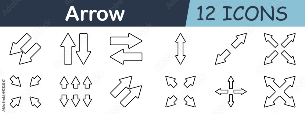 Arrow set icon. Up, down, left, right, direction, navigation, forward ...