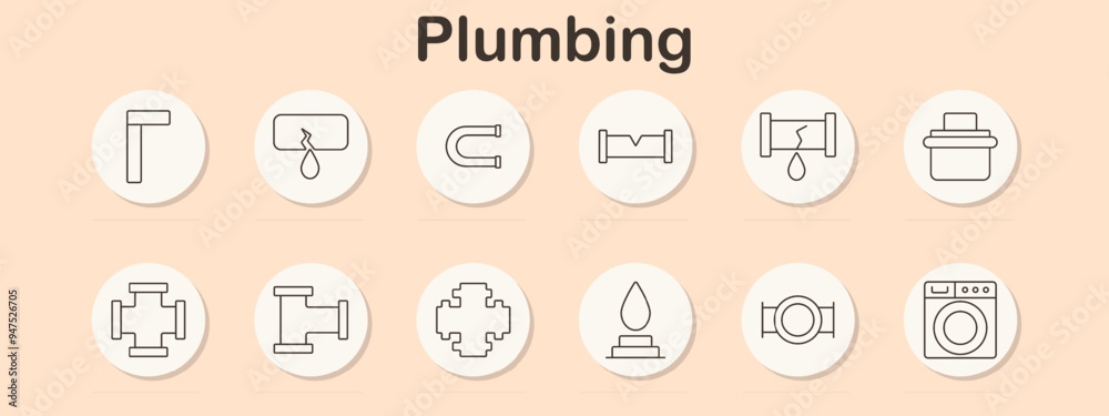 Plumbing icon set. Different plumbing symbols including pipes, fittings ...