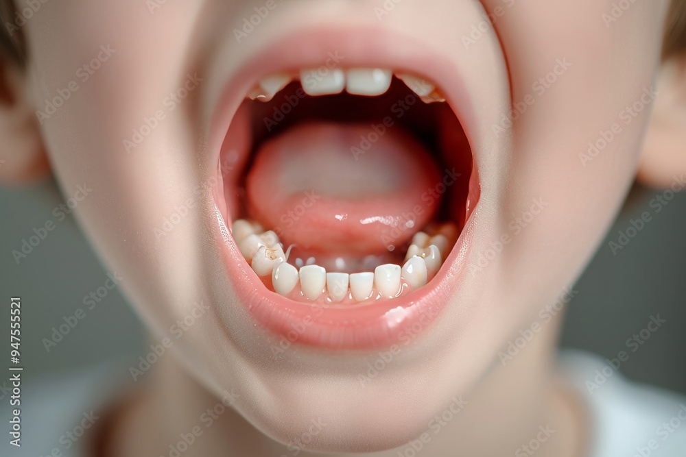 Close-up macro baby teeth. Loss of milk teeth in a child. Isolated ...